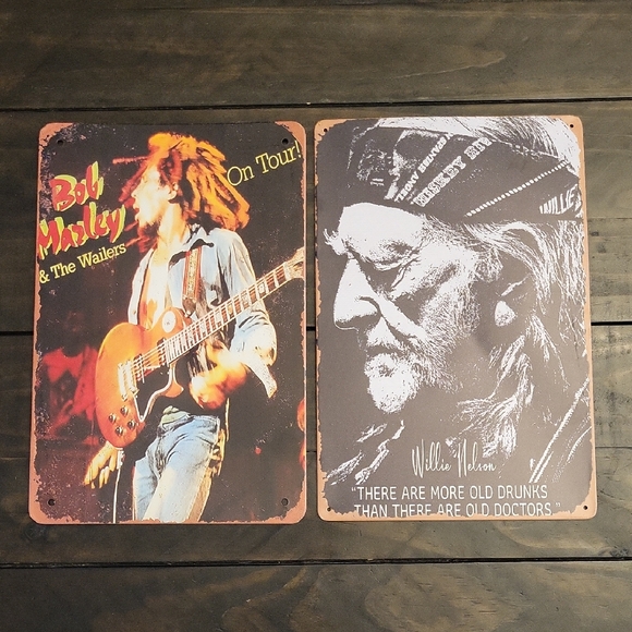 Wall Decor | 2 Metal Signs Willie Nelson Bob Marley | Poshmark